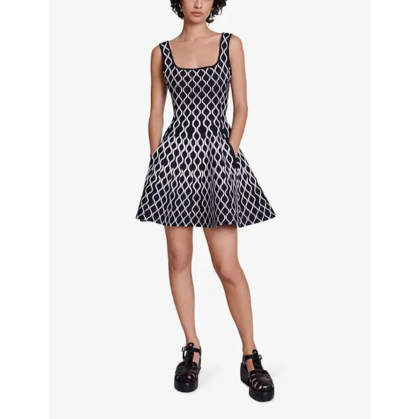 Maje Square-neck Geometric-pattern Mini Dress