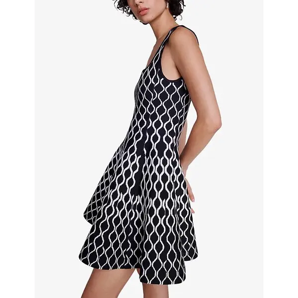 Maje Square-neck Geometric-pattern Mini Dress