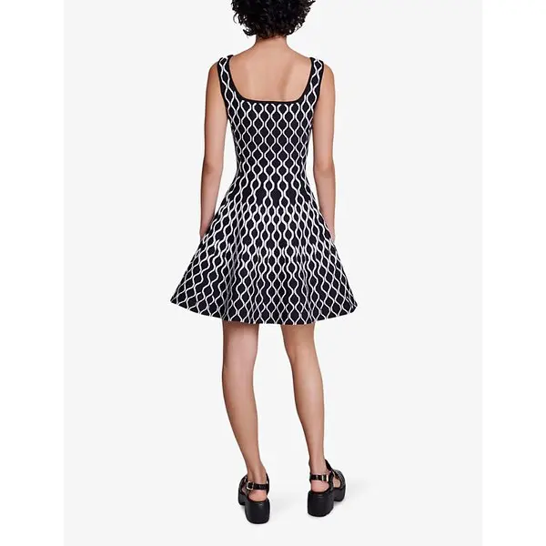 Maje Square-neck Geometric-pattern Mini Dress