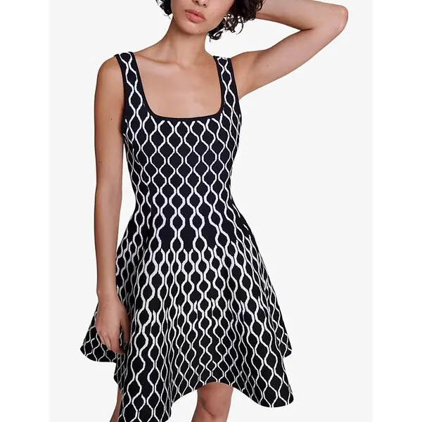 Maje Square-neck Geometric-pattern Mini Dress