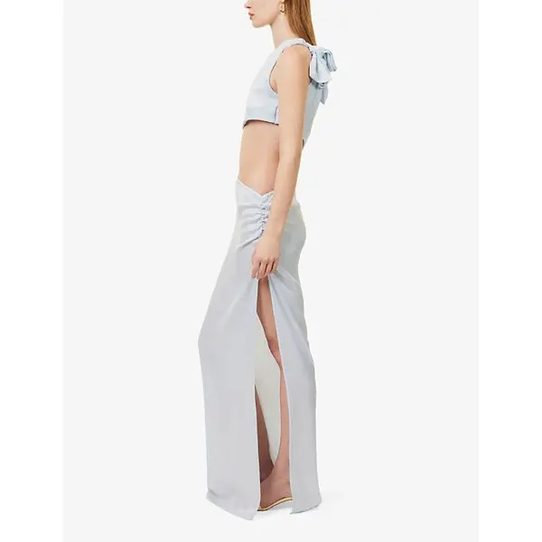 Gracejacob Athena Shimmer Cut-Out Woven Maxi Dress In Blue - 87% Off |  Editorialist