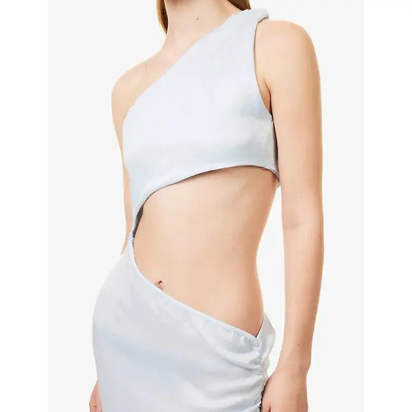 Gracejacob Athena Shimmer Cut-Out Woven Maxi Dress In Blue - 87% Off |  Editorialist