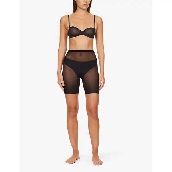 Wolford Semi-sheer High-rise Stretch-tulle Shorts - Black