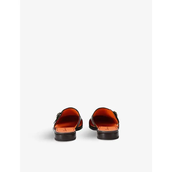 Santoni Monk Double-buckle Leather Mules - Dark Brown