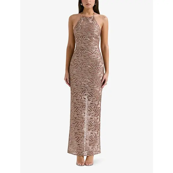 sachin and babi light blue dress Champagne 3D Swirled Sequin Embroidered Maxi Dress main image 1
