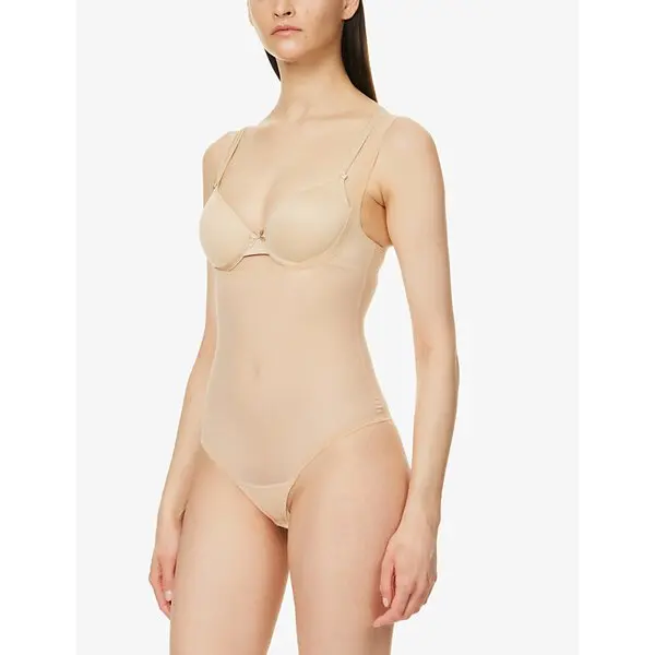Wolford Scoop-neckline Stretch-mesh Body - Clay