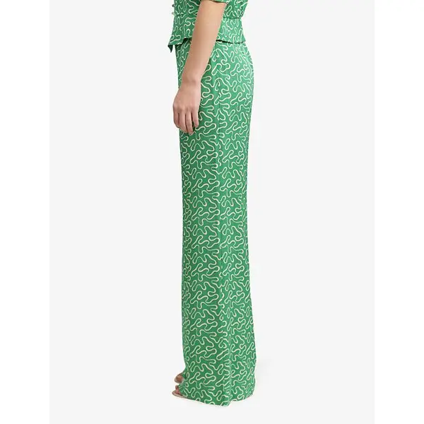 Lk Bennett Esme Ribbon-Print High-Rise Woven Trousers In Gre-Green - 60%  Off | Editorialist