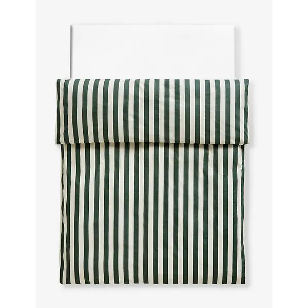 HAY X Amanda Borberg Ete Stripe-print King Cotton Duvet Cover - Dark Green