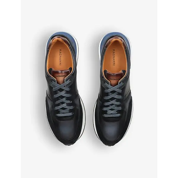 Magnanni Xl Grafton Leather And Suede Low-top Trainers - Navy