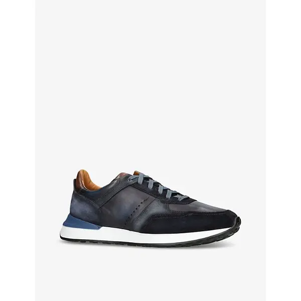 Magnanni Xl Grafton Leather And Suede Low-top Trainers - Navy