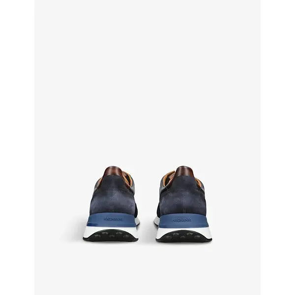 Magnanni Xl Grafton Leather And Suede Low-top Trainers - Navy