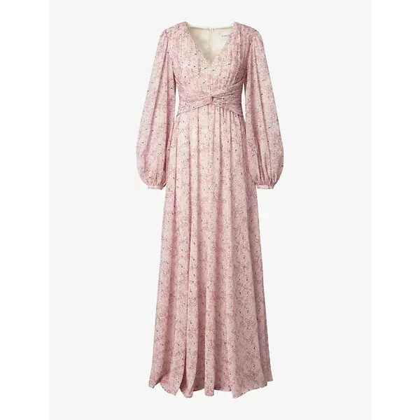 Malina Lamia V-Neck Floral-Print Maxi Dress In Mist - 49% Off | Editorialist