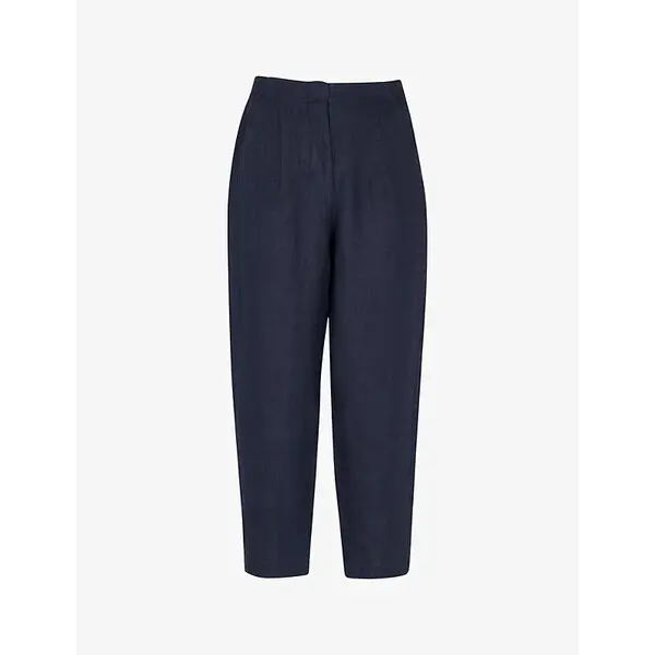 Whistles Patch-pocket Barrel-leg Linen Trousers - Navy