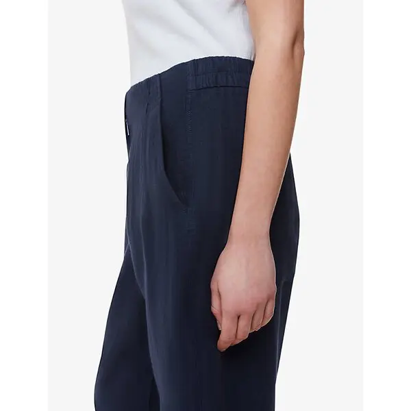 Whistles Patch-pocket Barrel-leg Linen Trousers - Navy