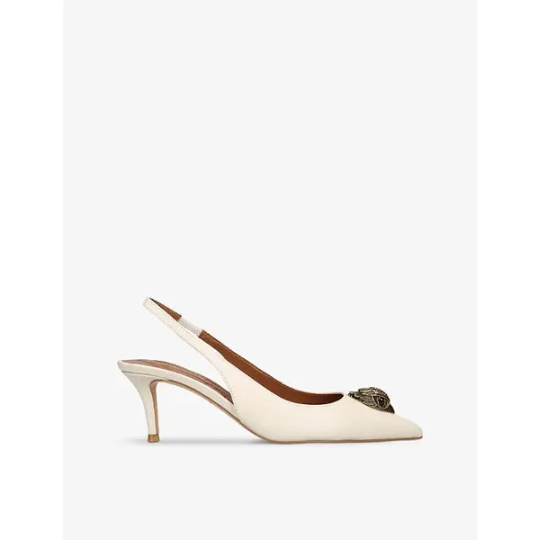 Kurt Geiger Eagle-embellished Leather Heeled Slingbacks - Bone