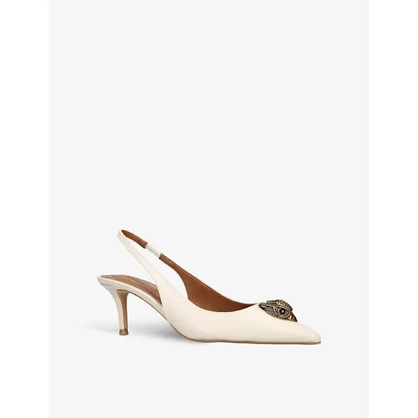 Kurt Geiger Eagle-embellished Leather Heeled Slingbacks - Bone