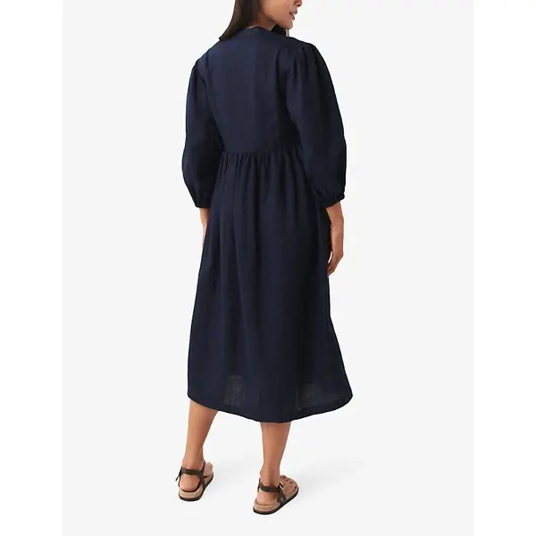 knee length dresses for ladies Cut-Out Linen Dress TAHITI in White