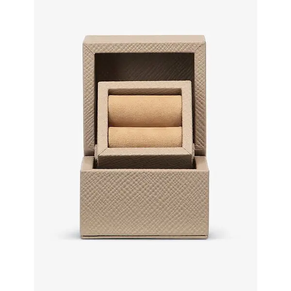 Smythson Panama Crossgrain Leather Ring Box - Sandstone