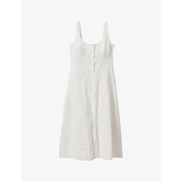 clarice linen broderie midi dress REISS Clarice Linen Eyelet Midi Dress