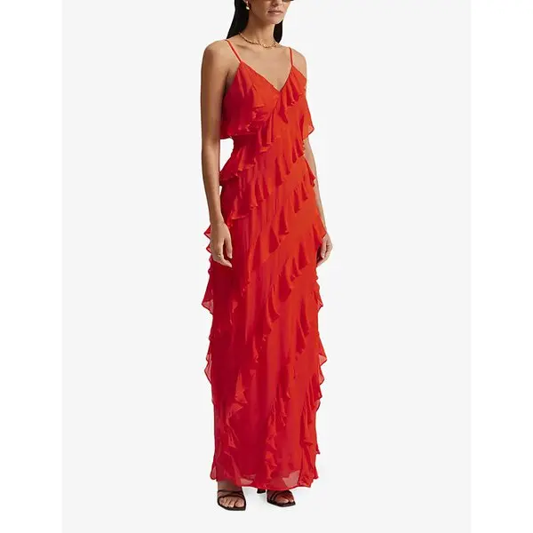 Malina Cecily Ruffled Maxi Dress In Summer Red - 49% Off | Editorialist