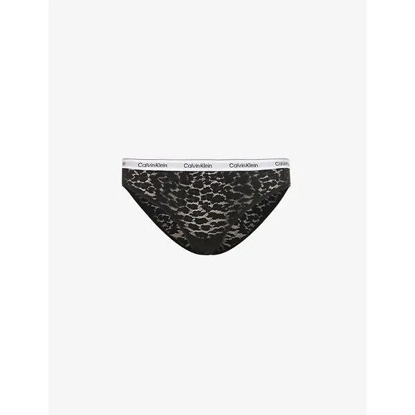 Calvin Klein Modern Logo-embroidered Stretch-lace Briefs - Black