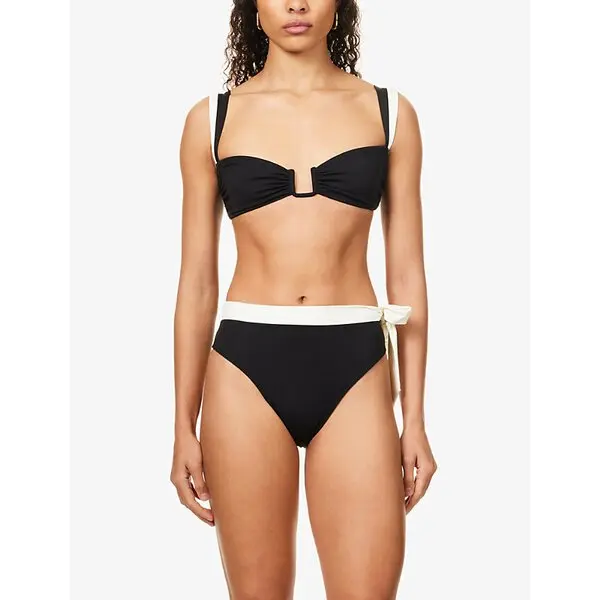 AWAY THAT DAY Cannes Stretch-polyamide Bikini Top - Black/ivory