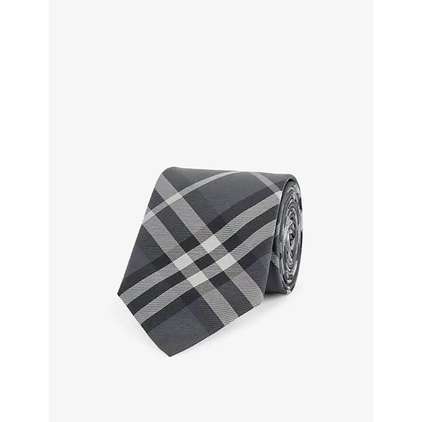 Burberry Checked Silk Tie - Charcoal