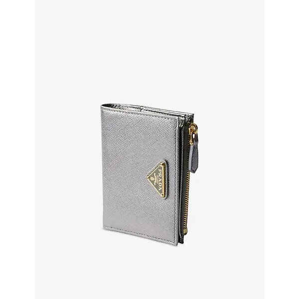 Prada Brand-plaque Small Saffiano Leather Wallet - Grey