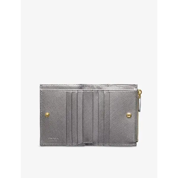 Prada Brand-plaque Small Saffiano Leather Wallet - Grey