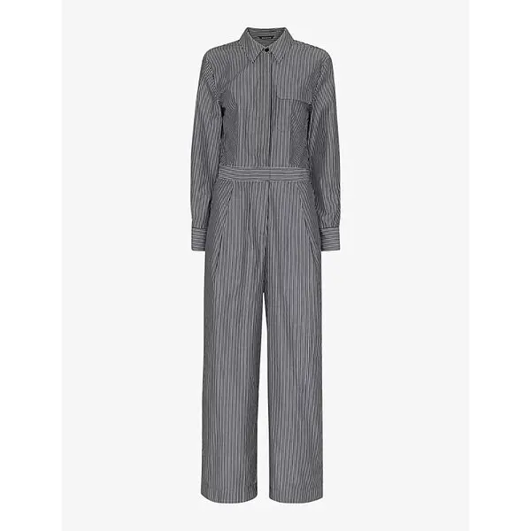 Whistles Stripe-pattern Cotton Jumpsuit - Black