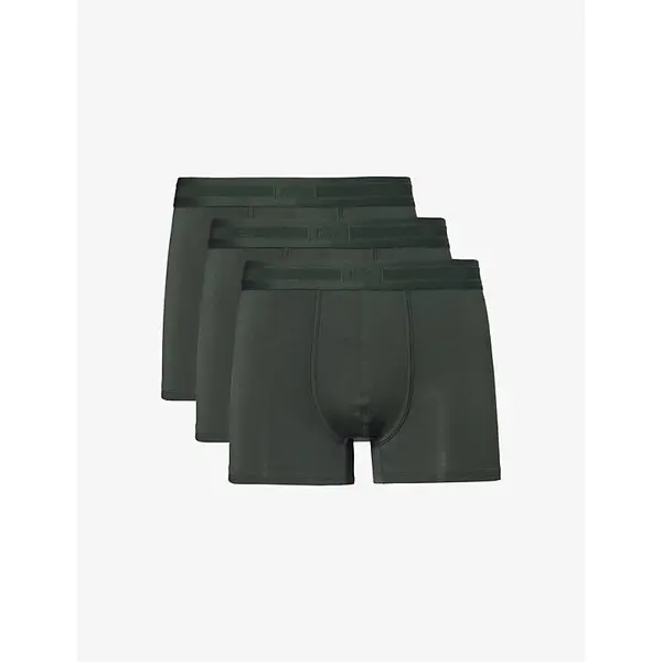 CHE Elasticated-waistband Pack Of Three Stretch-woven Trunks - Pine Green