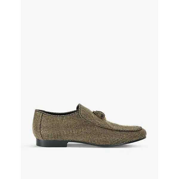Kurt Geiger Eagle-embellished Herringbone Woven Loafers - Dark Brown