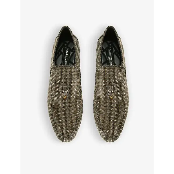 Kurt Geiger Eagle-embellished Herringbone Woven Loafers - Dark Brown