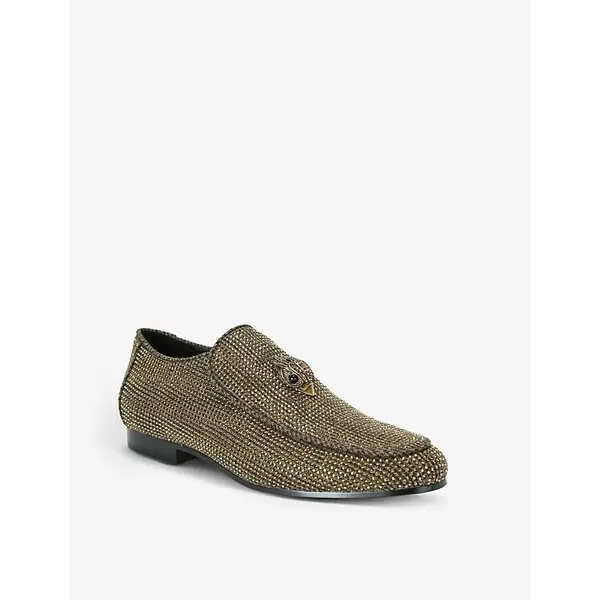 Kurt Geiger Eagle-embellished Herringbone Woven Loafers - Dark Brown