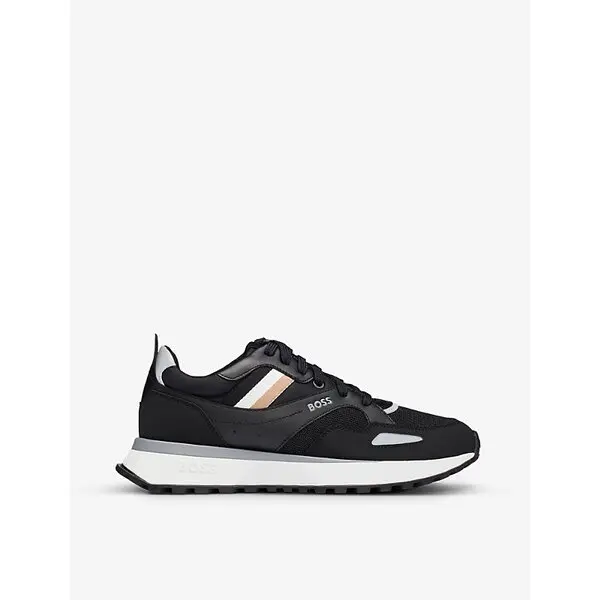 BOSS Brand-print Mesh And Faux-leather Low-top Trainers - Black