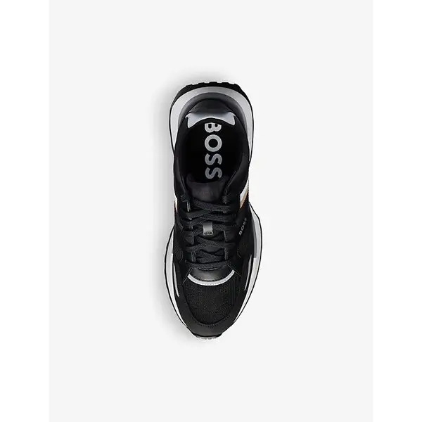 BOSS Brand-print Mesh And Faux-leather Low-top Trainers - Black