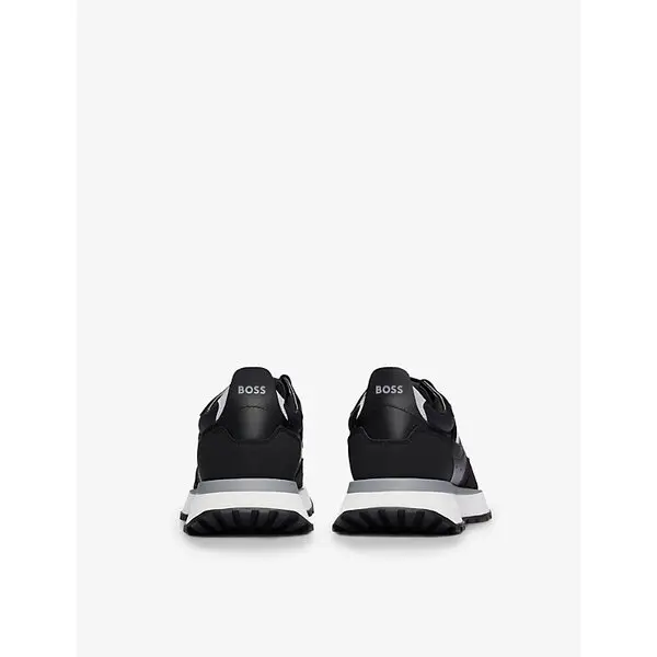 BOSS Brand-print Mesh And Faux-leather Low-top Trainers - Black