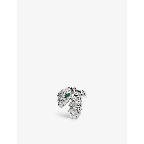 BVLGARI Serpenti Tubolari Diamond And Emerald Ring - White Gold