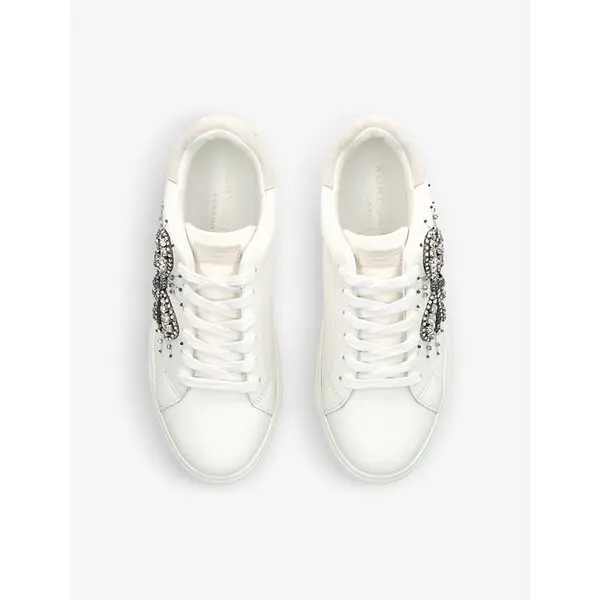 Kurt Geiger Laney Bow Crystal-embellished Leather Flatform Trainers
