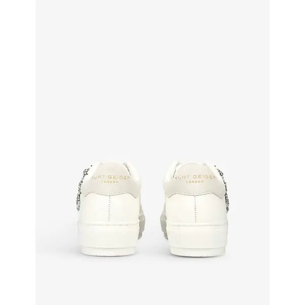 Kurt Geiger Laney Bow Crystal-embellished Leather Flatform Trainers