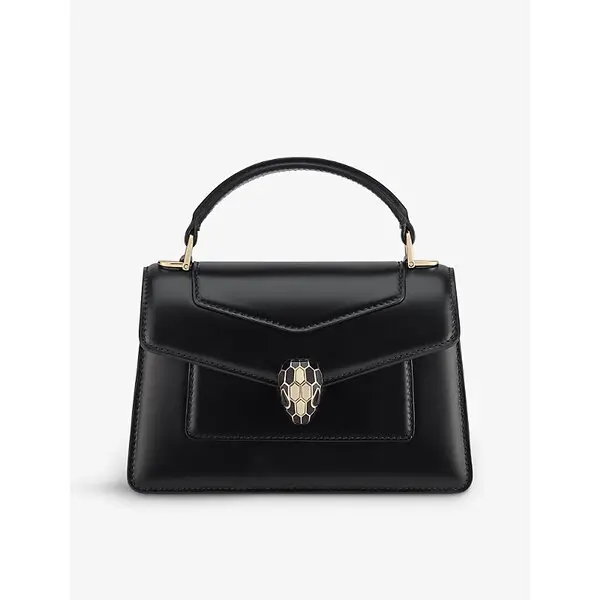 BVLGARI Serpenti Forever Leather Top-handle Bag - Black