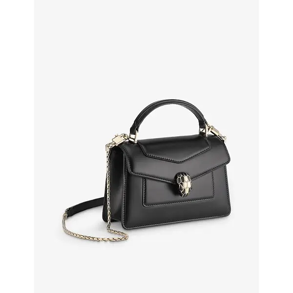 BVLGARI Serpenti Forever Leather Top-handle Bag - Black