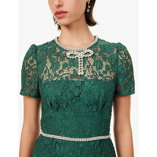 self portrait green cord lace midi dress Green Fine Lace Midi Dress – self-portrait-US main image 1