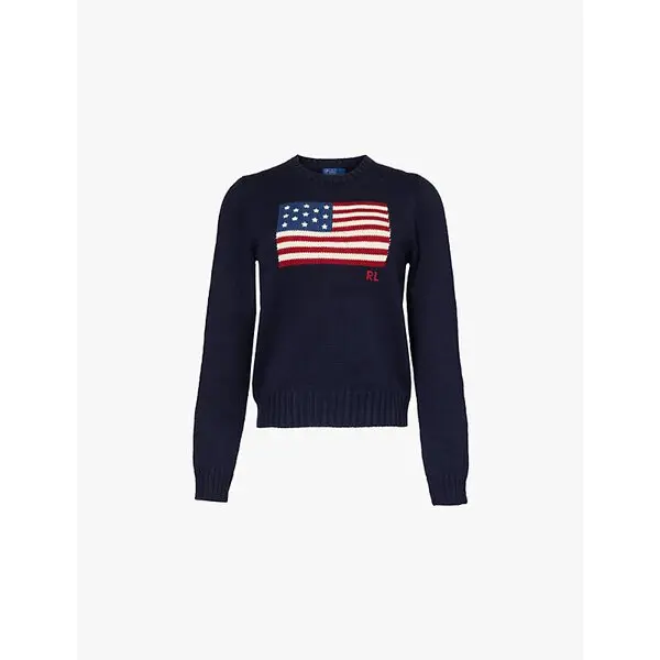 Polo Ralph Lauren American Flag Intarsia Cotton Jumper - Navy