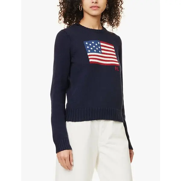 Polo Ralph Lauren American Flag Intarsia Cotton Jumper - Navy