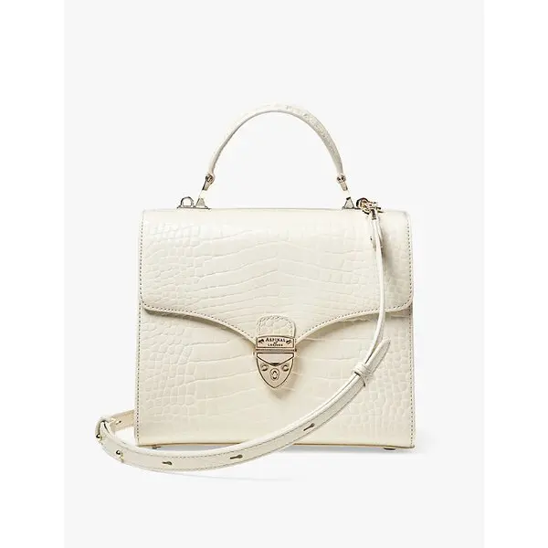 ASPINAL OF LONDON Mayfair Croc-embossed Top-handle Bag - Ivory
