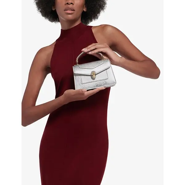 BVLGARI Serpenti Forever Mini Stud-embellished Leather Top-handle Bag