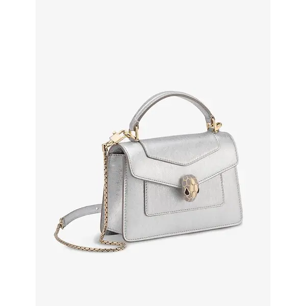 BVLGARI Serpenti Forever Mini Stud-embellished Leather Top-handle Bag
