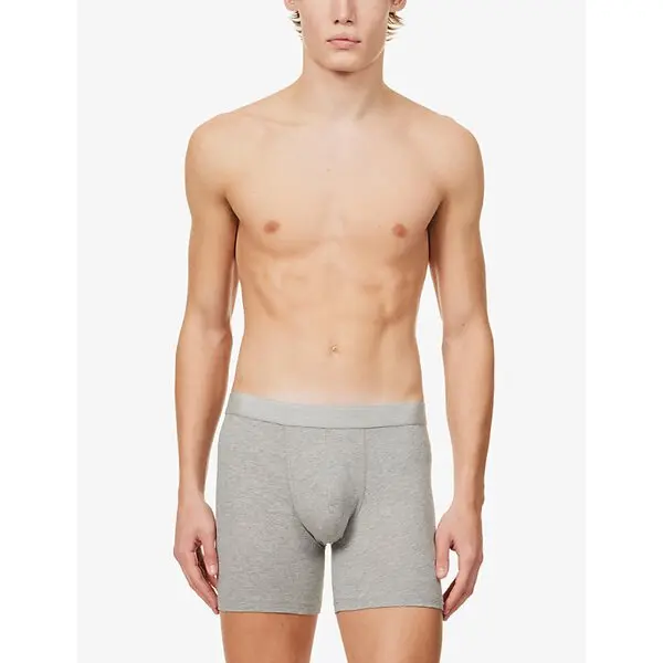 Sunspel Elasticated-waistband Stretch-cotton Trunks - Grey Melange