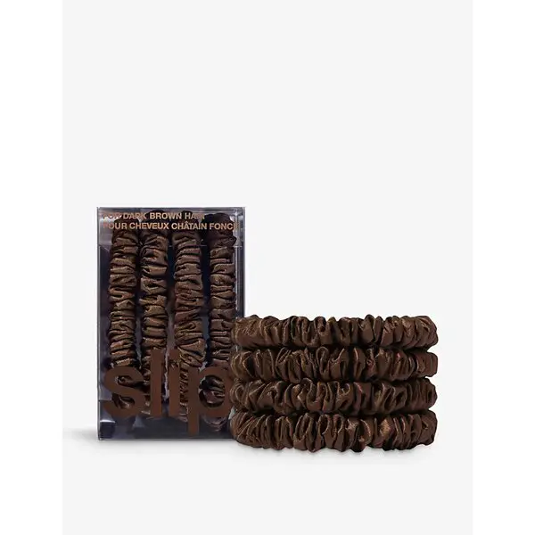 Slip Skinny Silk Scrunchies Pack Of Four - Dark Brown
